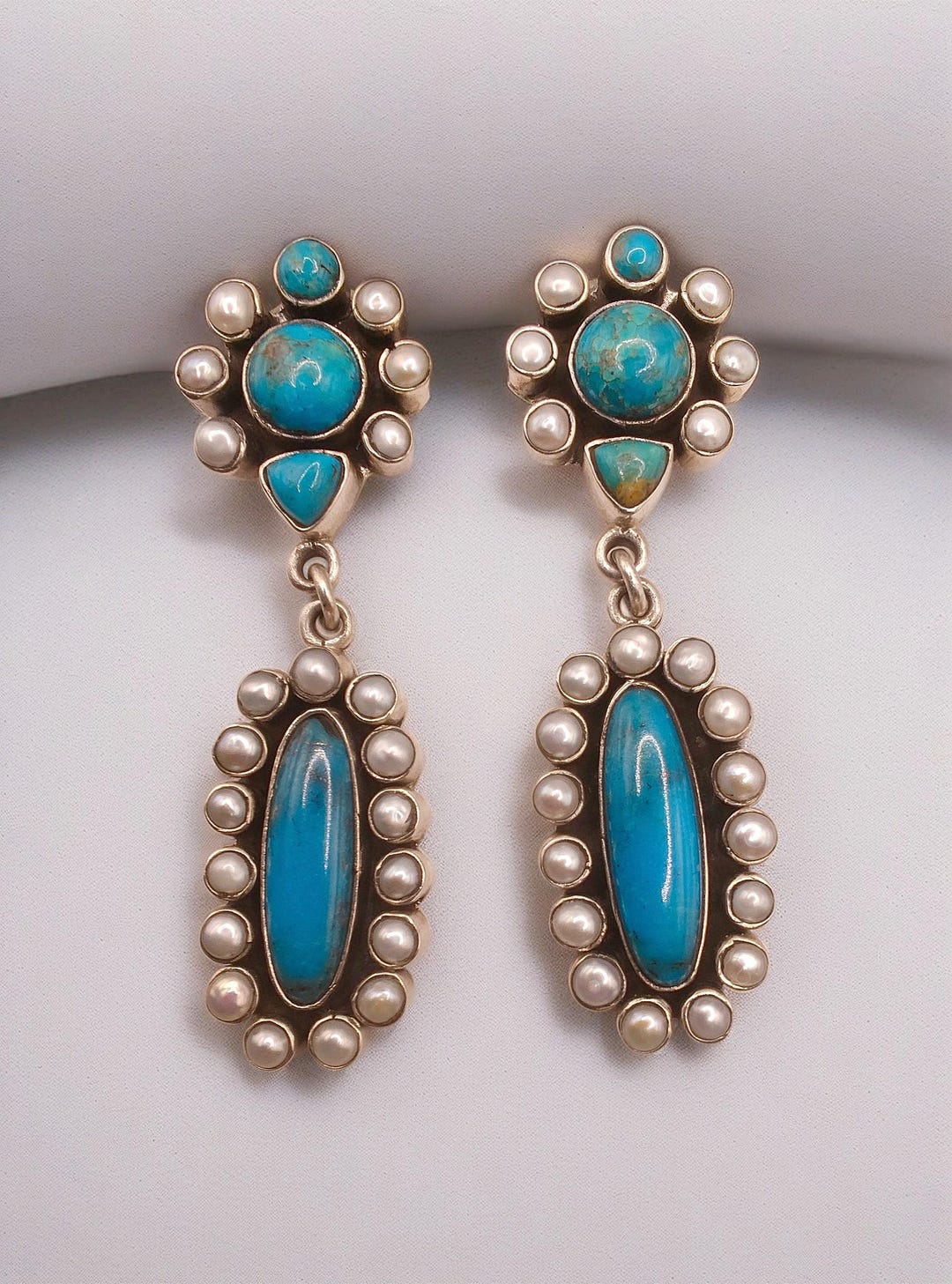 Vintage Dan Dodson Sterling Silver Turquoise and Freshwater Pearl Dop ...