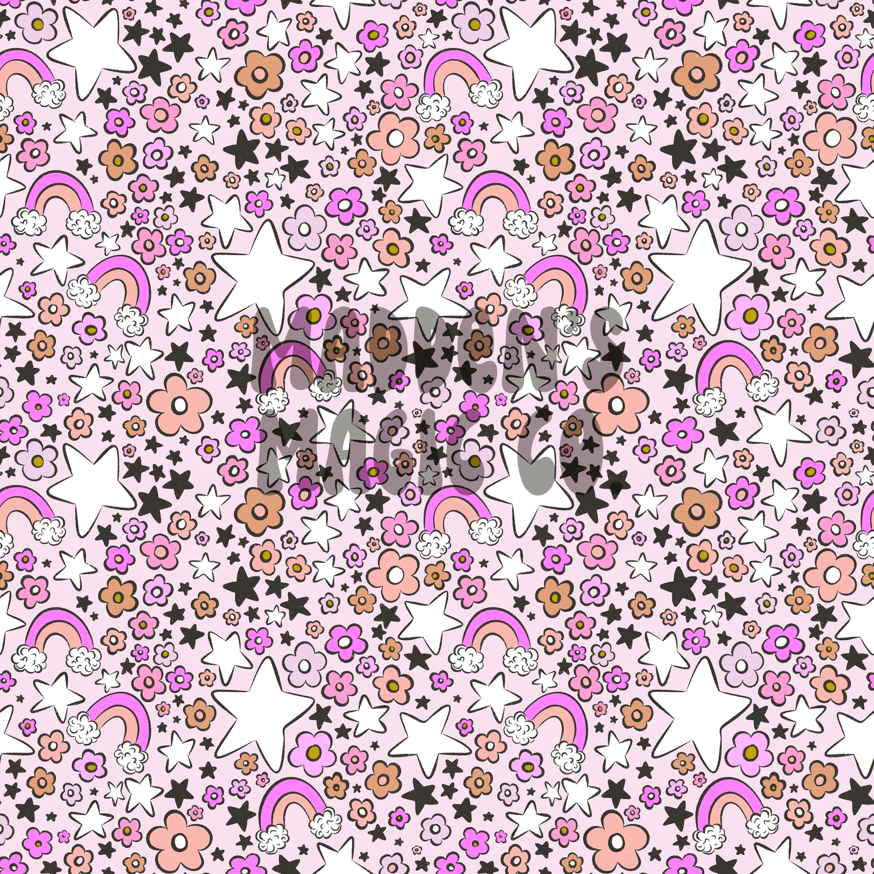 Boho Floral Rainbow Stars Seamless Pattern File for Fabric Printing ...