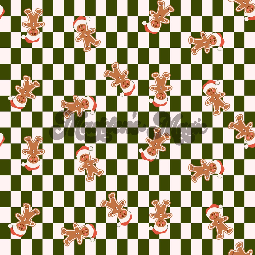 Checker Gingerbread Man Seamless File, Holiday Pink Bow Print for ...