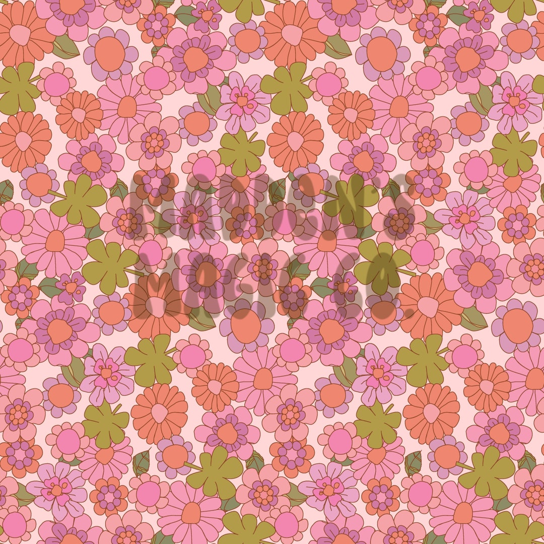 Retro Floral Seamless File, Boho Shamrock St. Patrick’s Day Surface Pattern Print, Groovy Floral ...