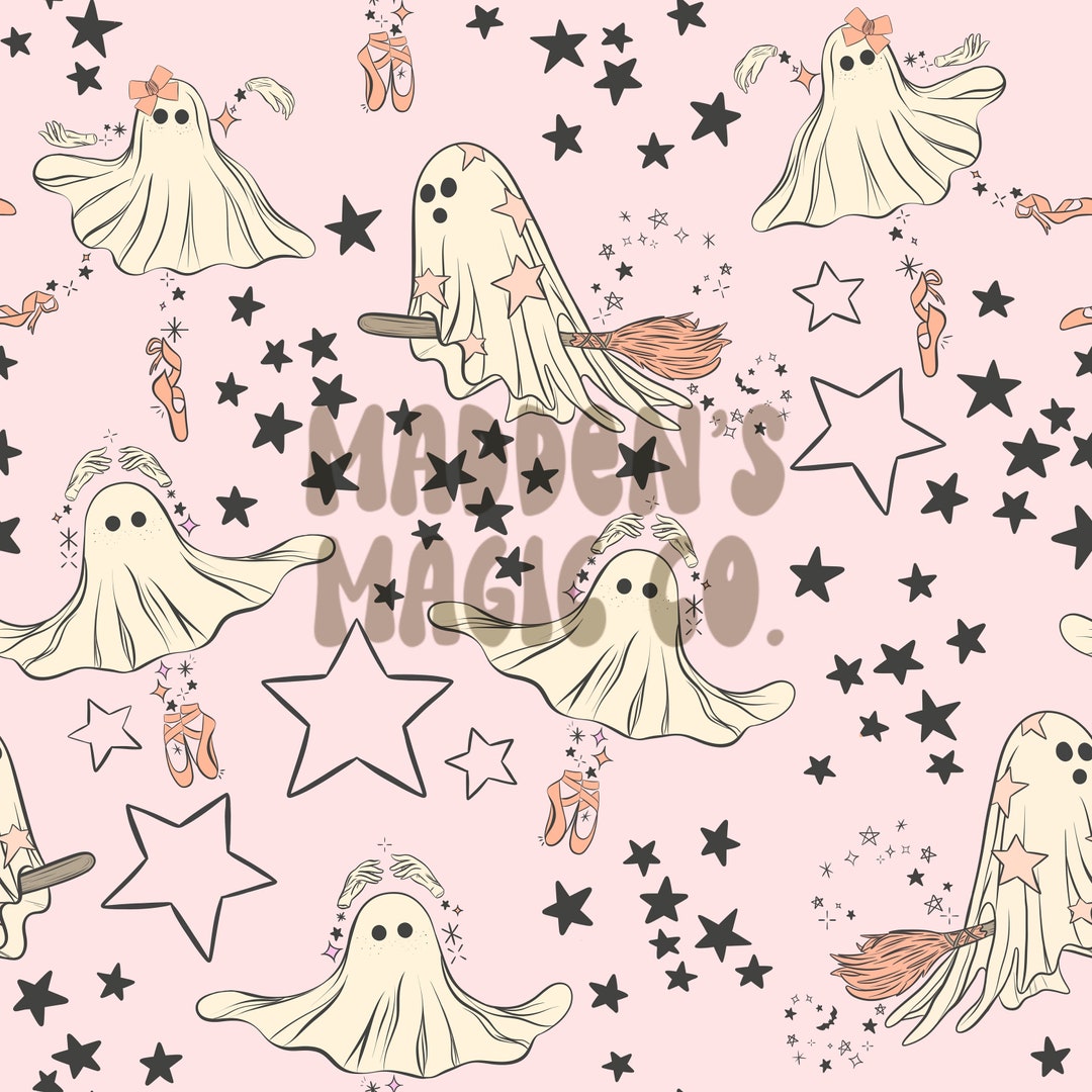 Coquette Spooky Seamless, Boho Ghost Seamless Pattern, Floating Ghost ...