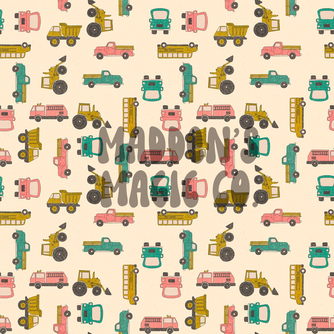 Retro Trucks Seamless Pattern Design for Fabric Printing | Boho Trucks ...