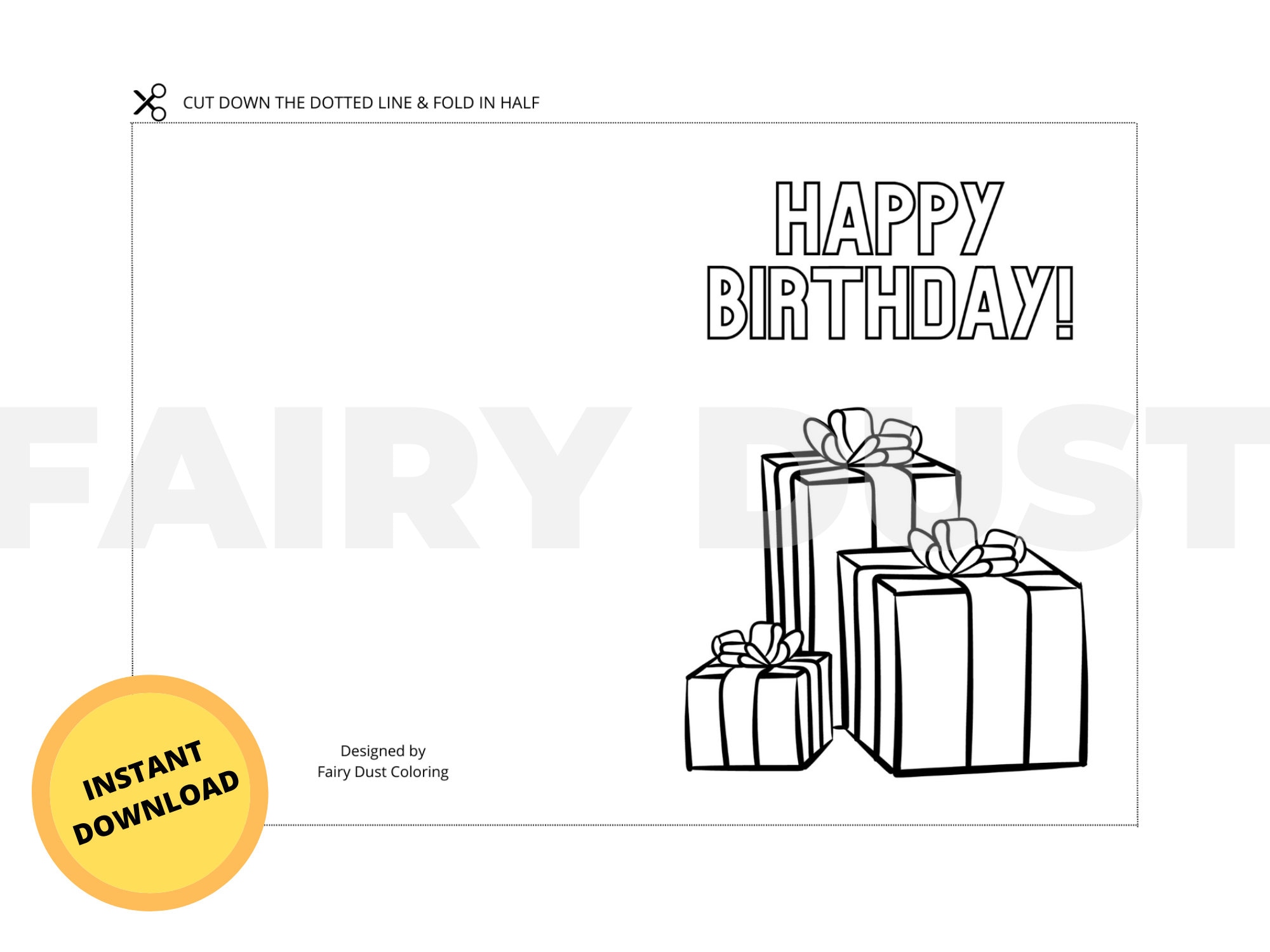 PRINTABLE Happy Birthday Coloring Card, Gift Birthday Card, Birthday ...