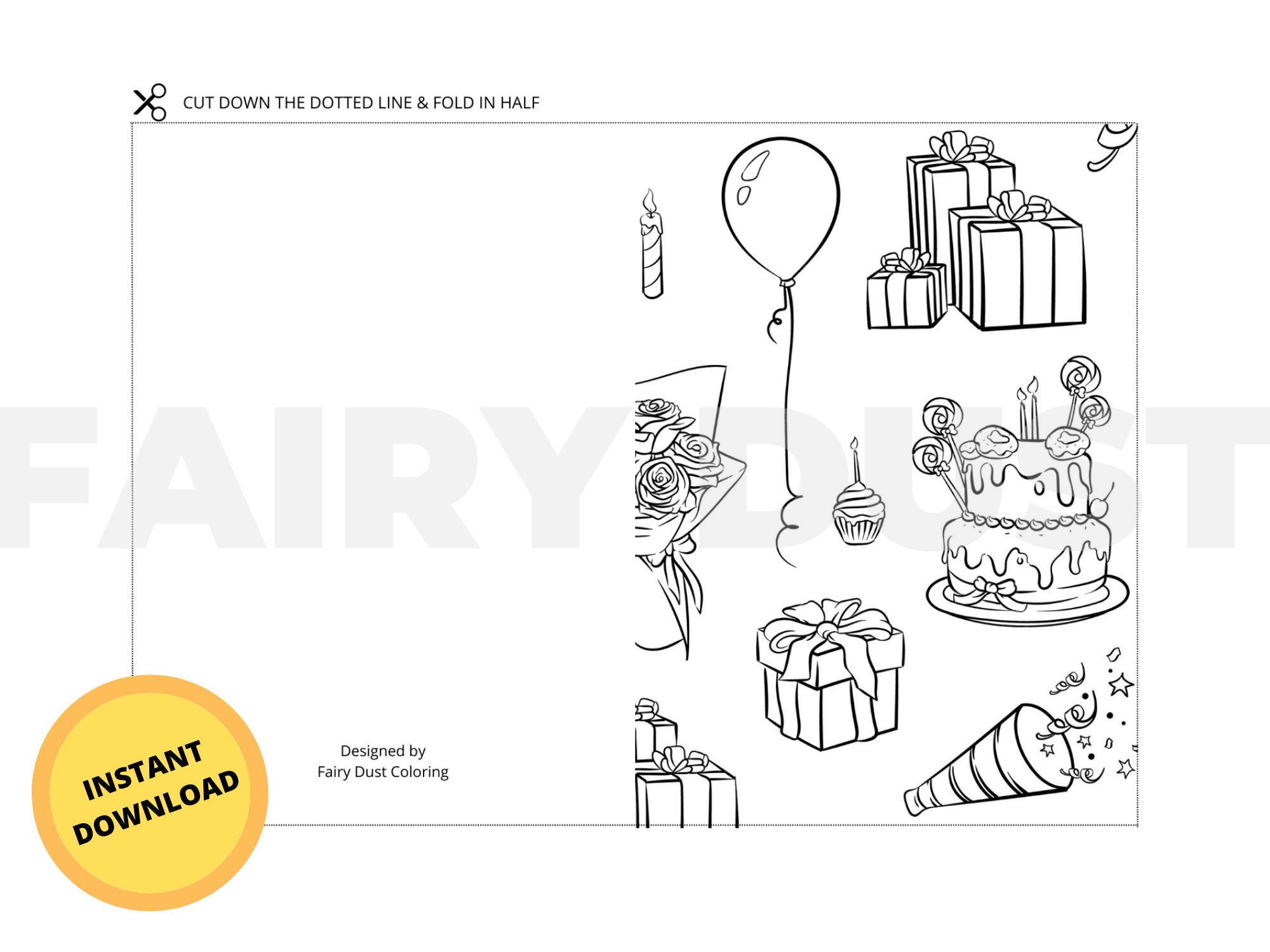 Happy Birthday Printable Coloring Card, Gift Birthday Card, Birthday ...