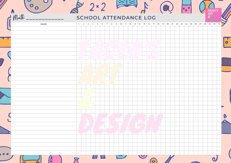 School Attendance Log Sheet Pastel Design - Etsy