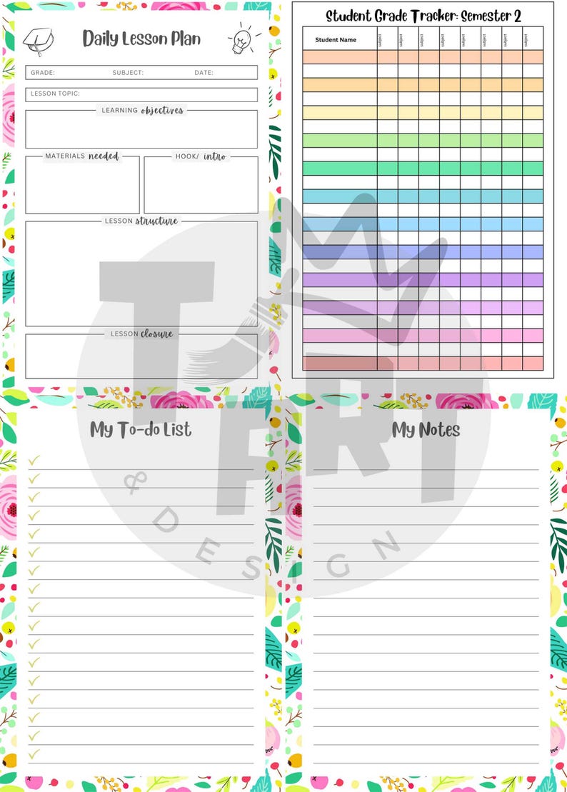 Printable Teacher Planner With Modern Floral Pattern - Etsy
