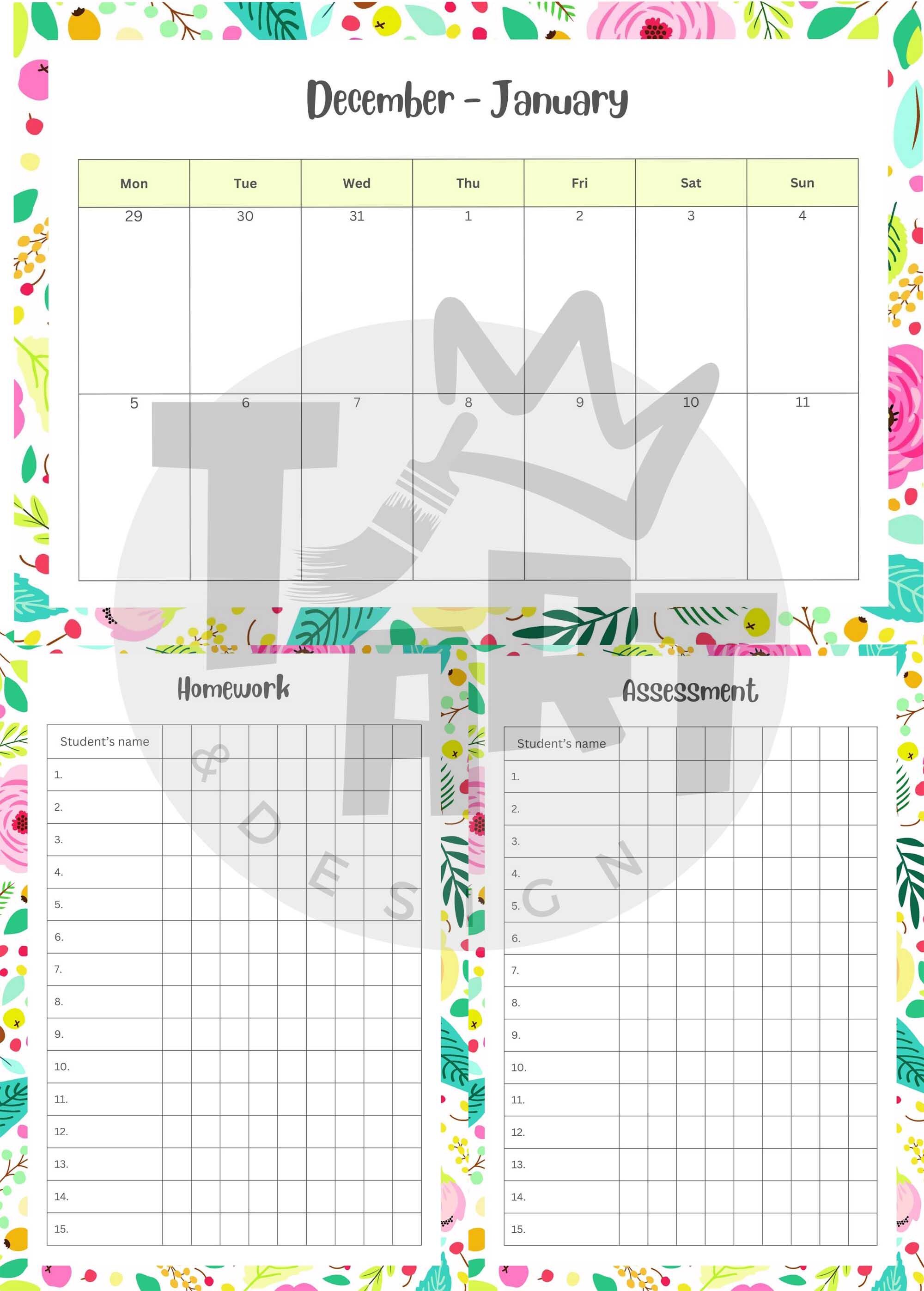 Printable Teacher Planner With Modern Floral Pattern - Etsy