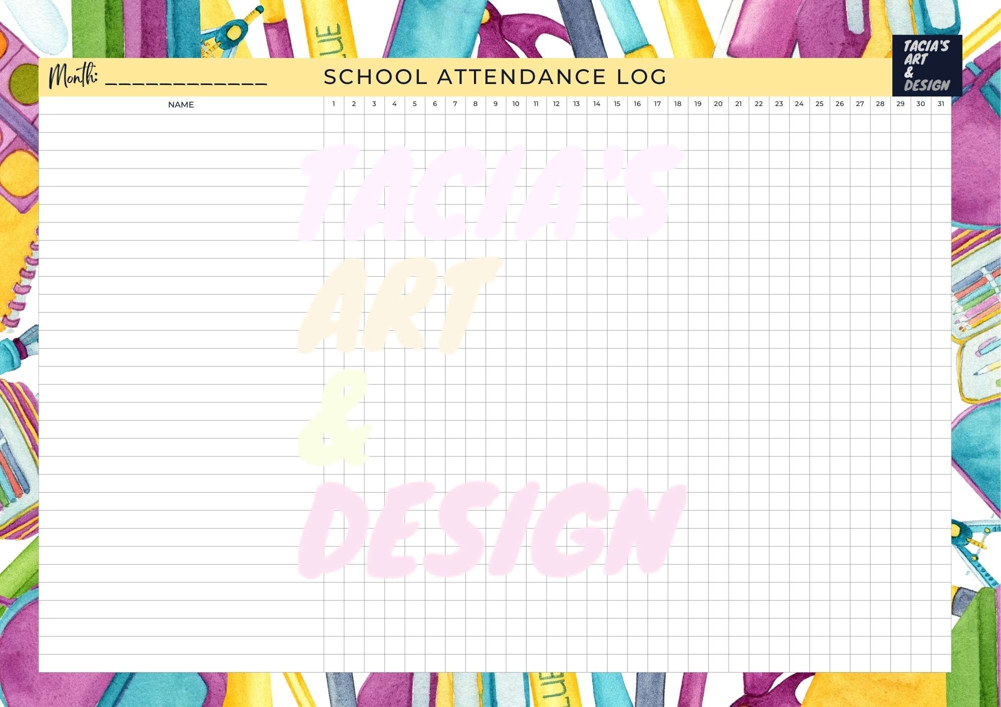 School Attendance Log Sheet - Stationery Desing - Etsy