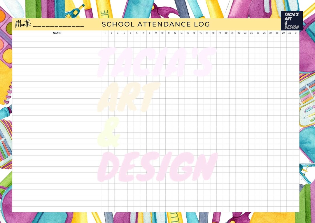 School Attendance Log Sheet - Stationery Desing - Etsy