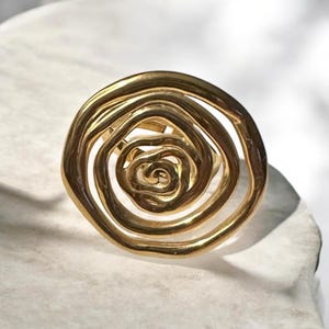 Handcrafted Spiral Statement Ring, Bold, Artistic, and Unique Jewelry Piece, Gold Tone Spiral ...