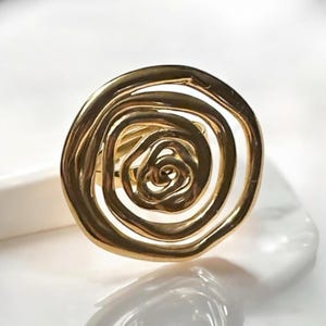 Handcrafted Spiral Statement Ring, Bold, Artistic, and Unique Jewelry Piece, Gold Tone Spiral ...