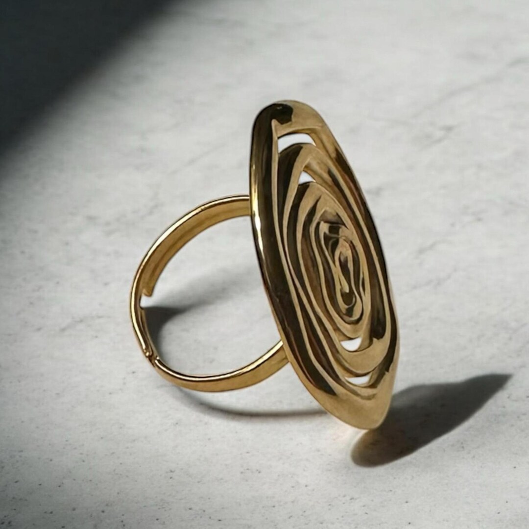 Handcrafted Spiral Statement Ring, Bold, Artistic, and Unique Jewelry Piece, Gold Tone Spiral ...