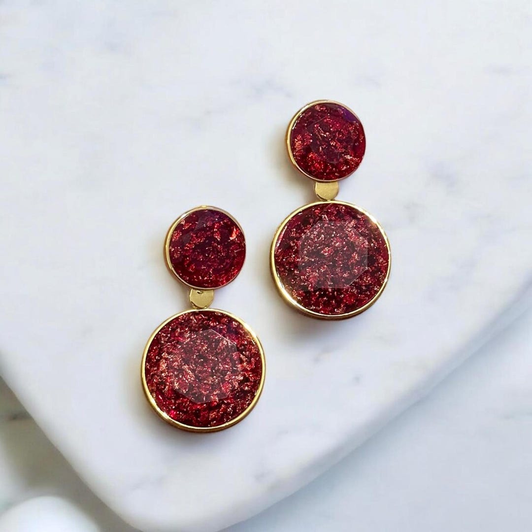 Red Crystal Drop Earrings: Gold Tone Framed Statement Jewelry - Etsy