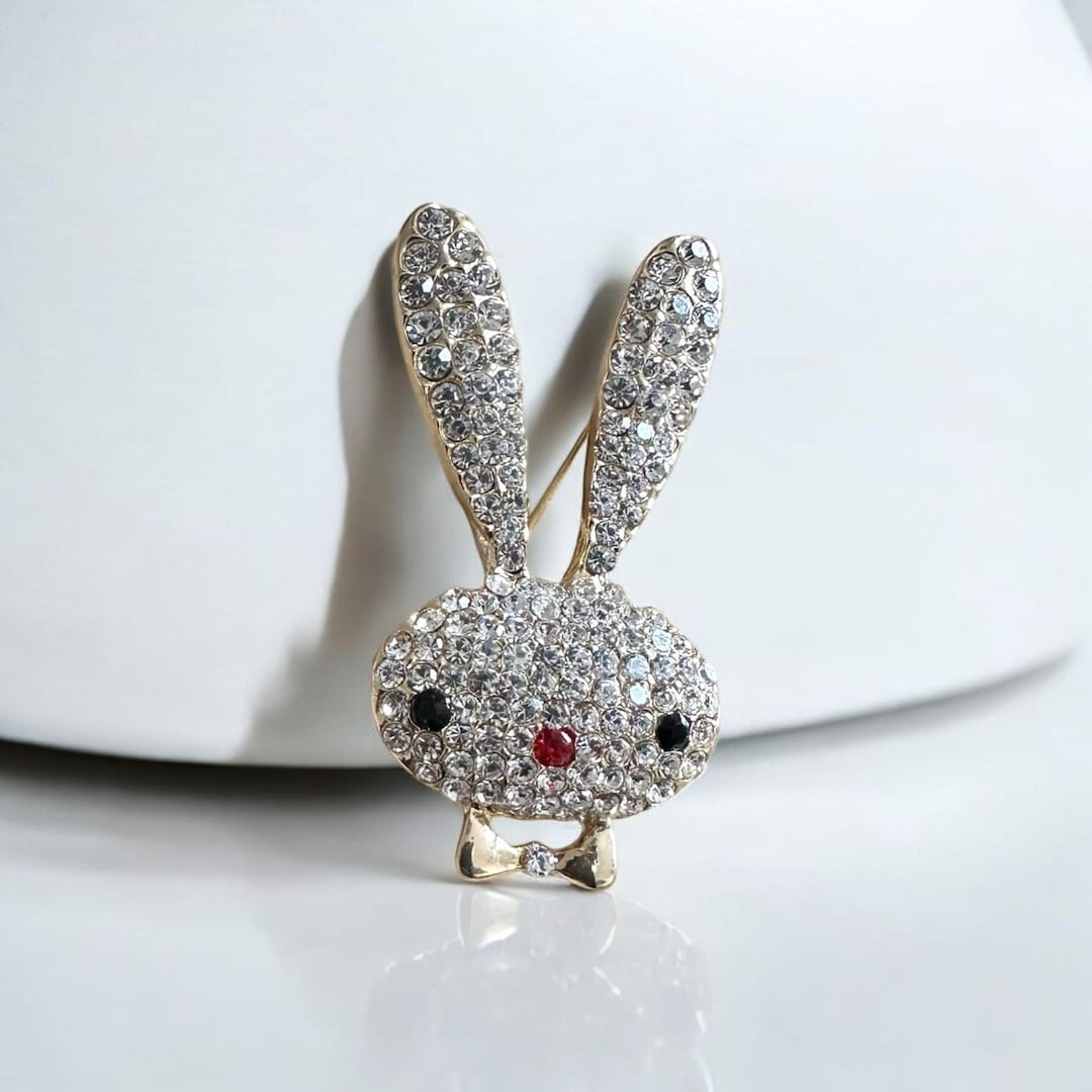 Crystal Bunny Brooch: Gold Tone Rabbit Pin With Rhinestones - Etsy