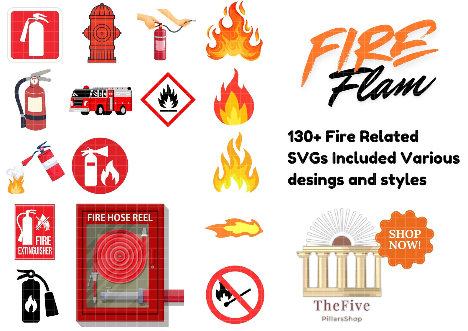 Fire SVG Bundle, Fire Clipart, Fire Svg Files, Fire Flames Svg, No Fire ...