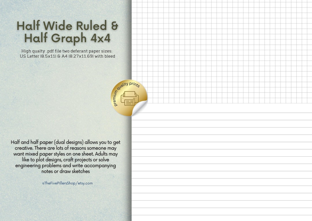 Half Wide Ruled / Half Graph, Quadrille Paper, Coordinate Paper, Grid ...