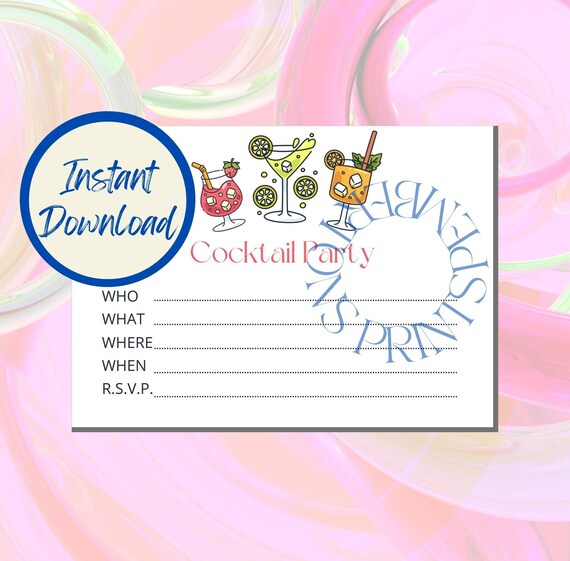 Cocktail Party Printable Invitations Fill in the Blank | Etsy