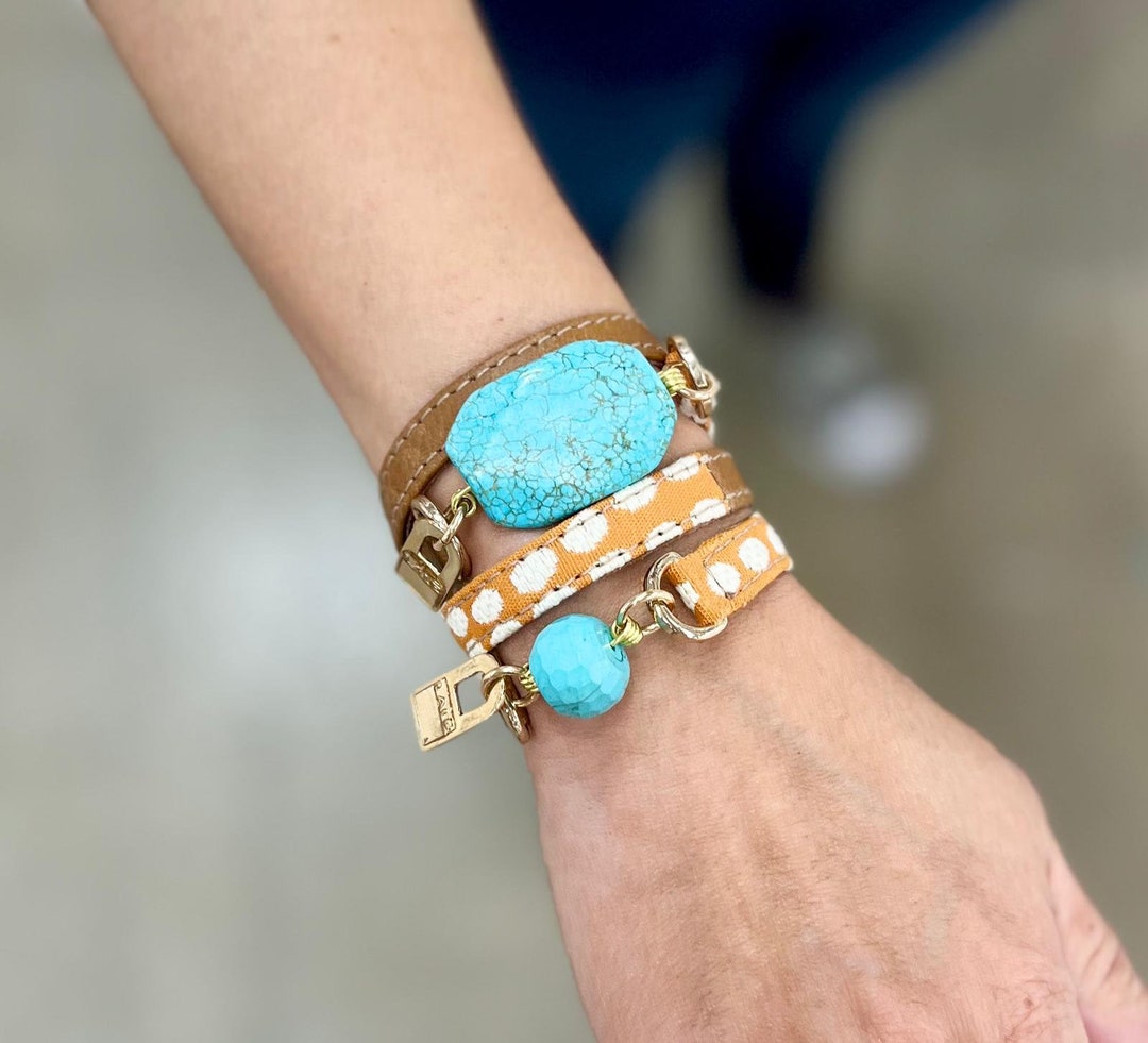 Handcrafted Camel Leather & Fabric Bracelets by LALÉ: Unique ...