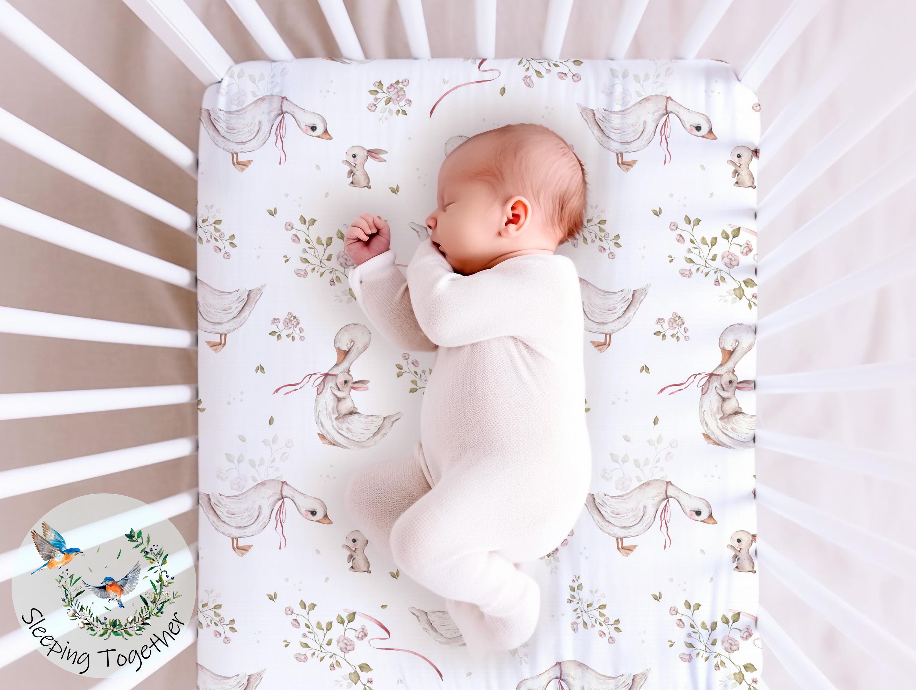 Goose and Bunny Cotton Fitted Crib Sheet for Little Girl. Unique ...