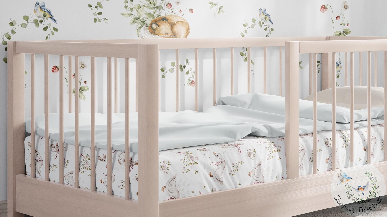 Goose and Bunny Cotton Fitted Crib Sheet for Little Girl. Unique ...