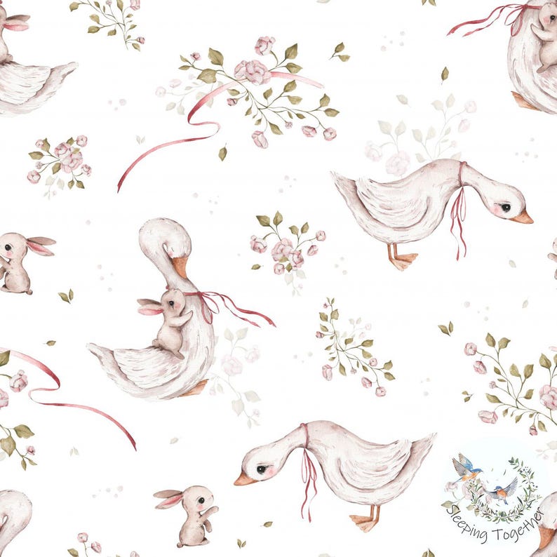 Goose and Bunny Cotton Fitted Crib Sheet for Little Girl. Unique ...