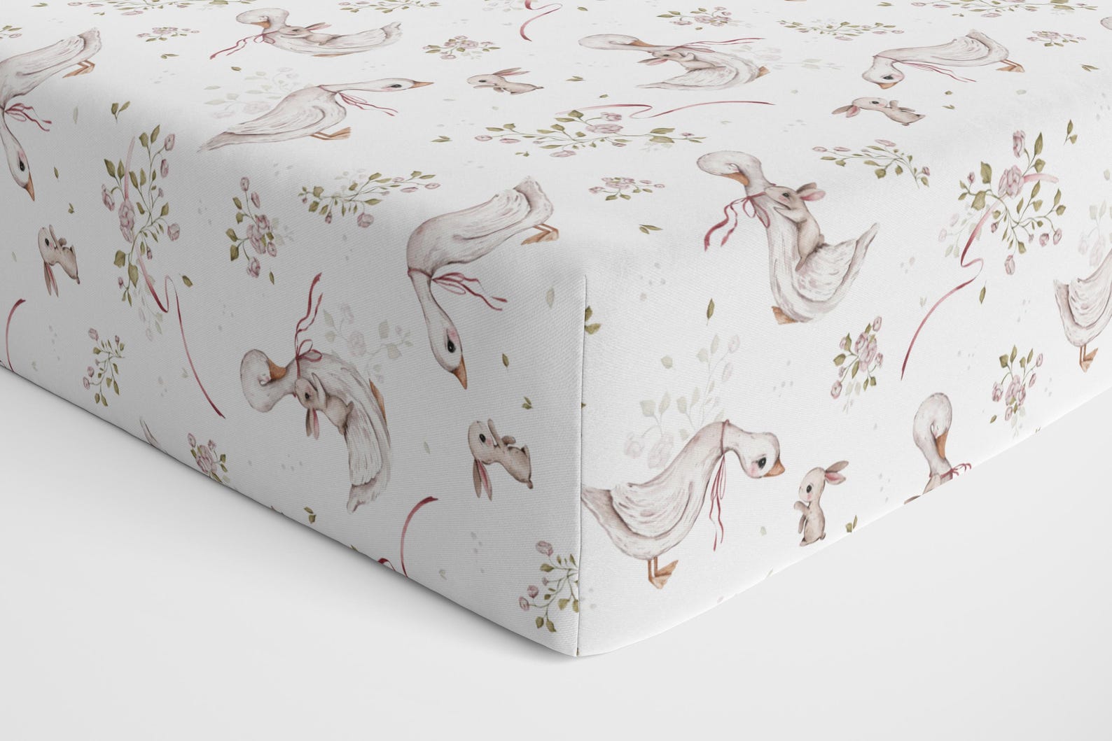 Goose and Bunny Cotton Fitted Crib Sheet for Little Girl. Unique ...