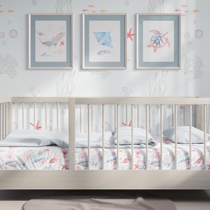 Fitted Crib Sheet for Newborn, Toddler. Ocean Pattern: Whale Turtle ...