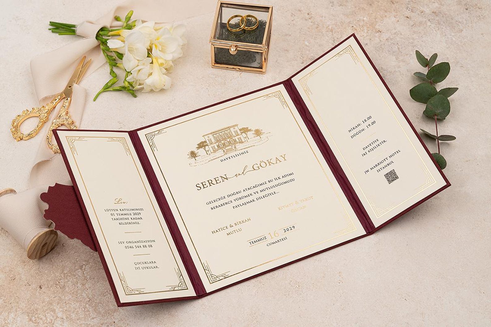 Red Invitation Card Wedding Invitation Bag Linen Fabric Wedding ...