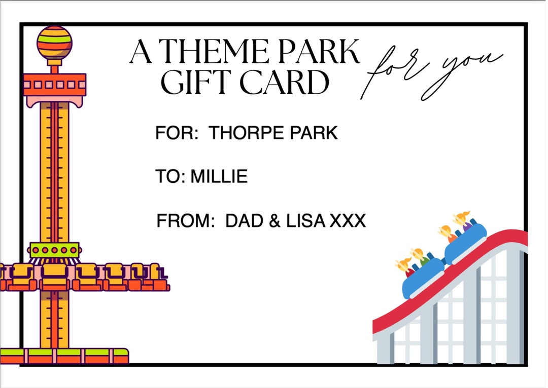 Theme Park Gift Token / Voucher - Instant Customisable + Editable ...