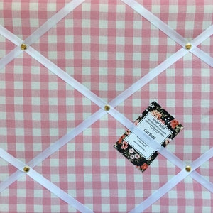 Pink & White Gingham Lightly Padded Fabric Notice Bulletin Memo Board ...