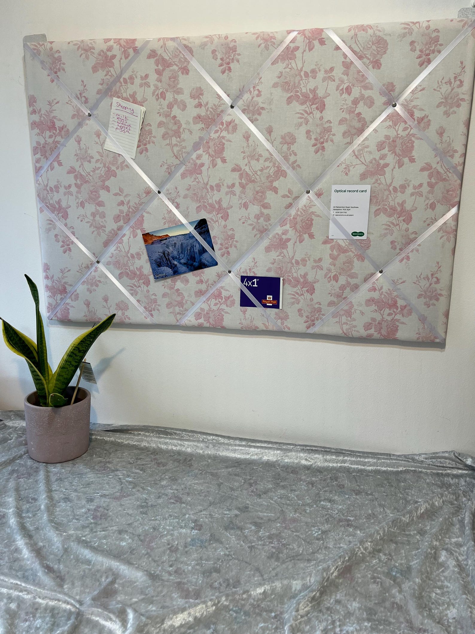 Eloise Pink Floral Toile Lightly Padded Fabric Notice Bulletin Board ...