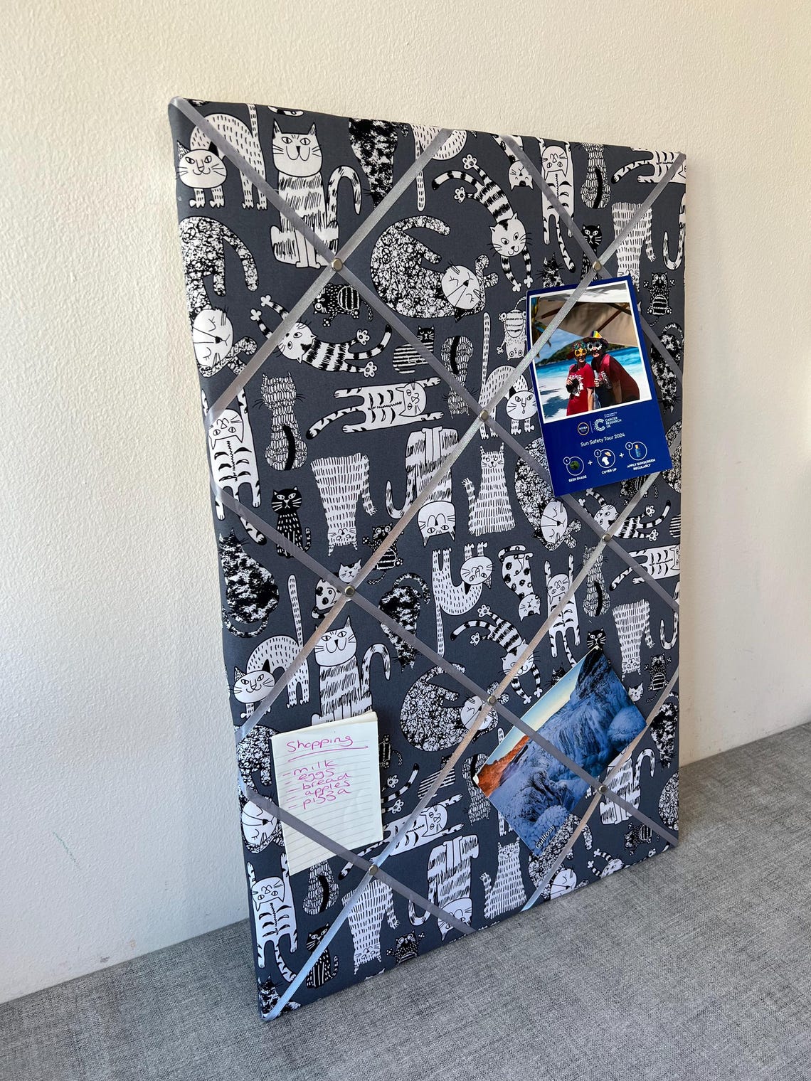 Cute Cartoon Cat Fabric Notice Board in Dark Grey – Personalised French ...