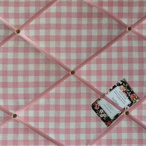 Pink & White Gingham Lightly Padded Fabric Notice Bulletin Memo Board ...