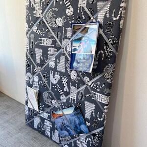 Cute Cartoon Cat Fabric Notice Board in Dark Grey – Personalised French ...