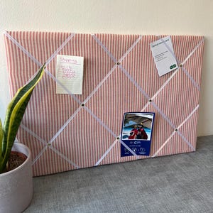 Pink & White Candy Stripe Fabric Notice Board – Handmade Padded Memo ...