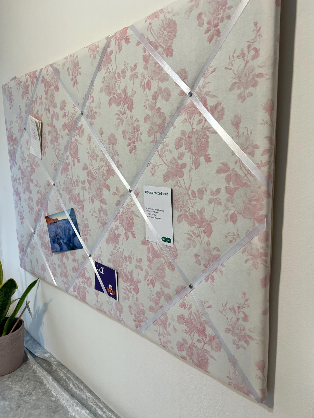 Eloise Pink Floral Toile Lightly Padded Fabric Notice Bulletin Board ...