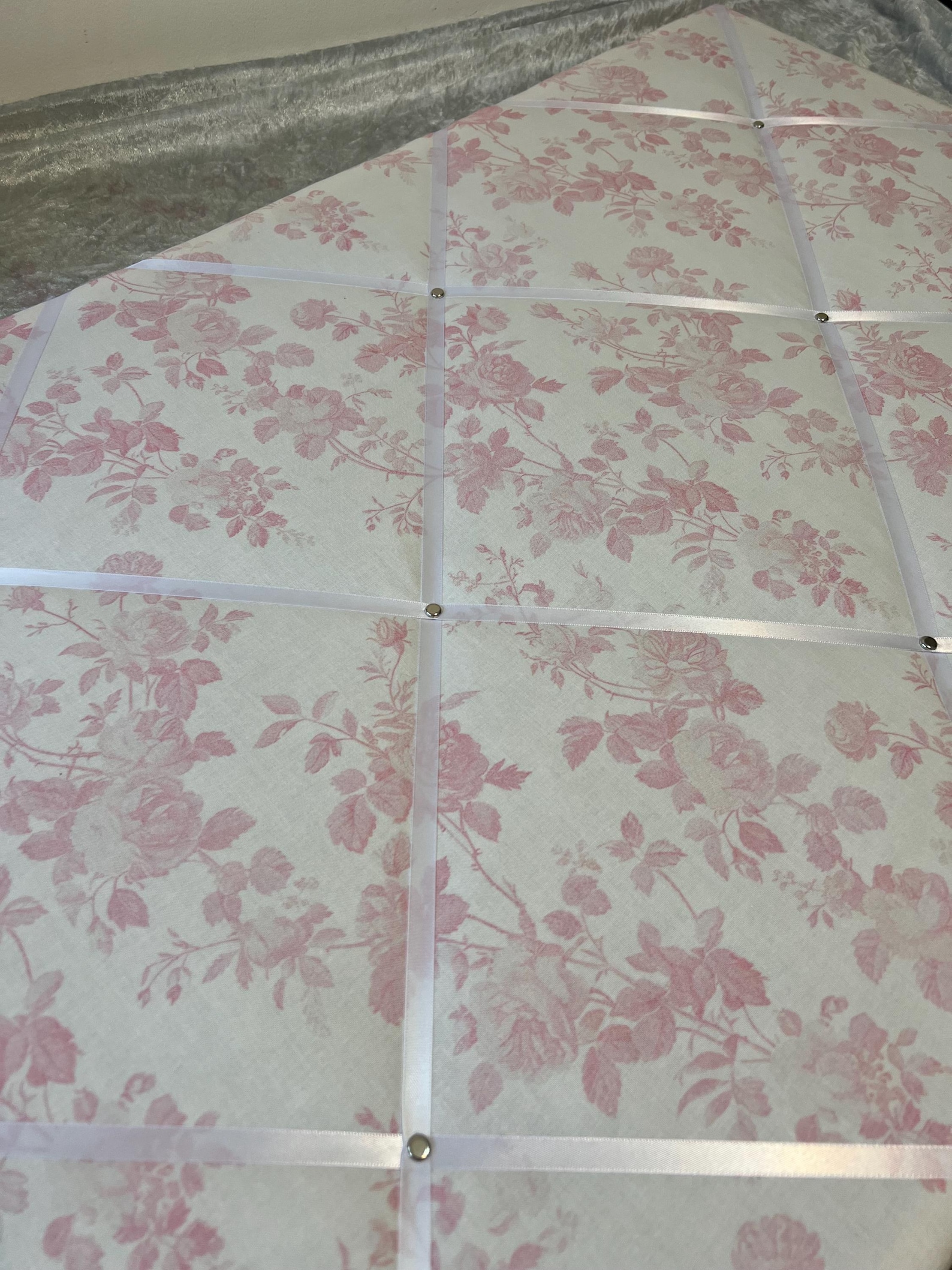 Eloise Pink Floral Toile Lightly Padded Fabric Notice Bulletin Board ...