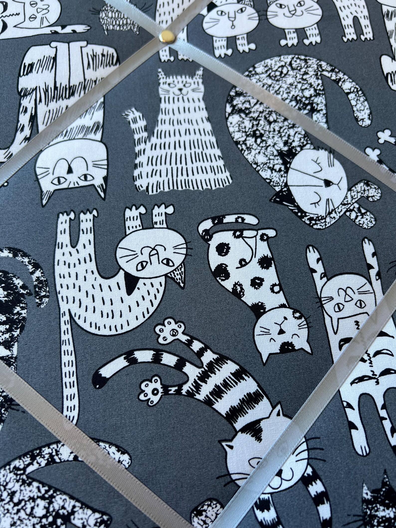 Cute Cartoon Cat Fabric Notice Board in Dark Grey – Personalised French ...