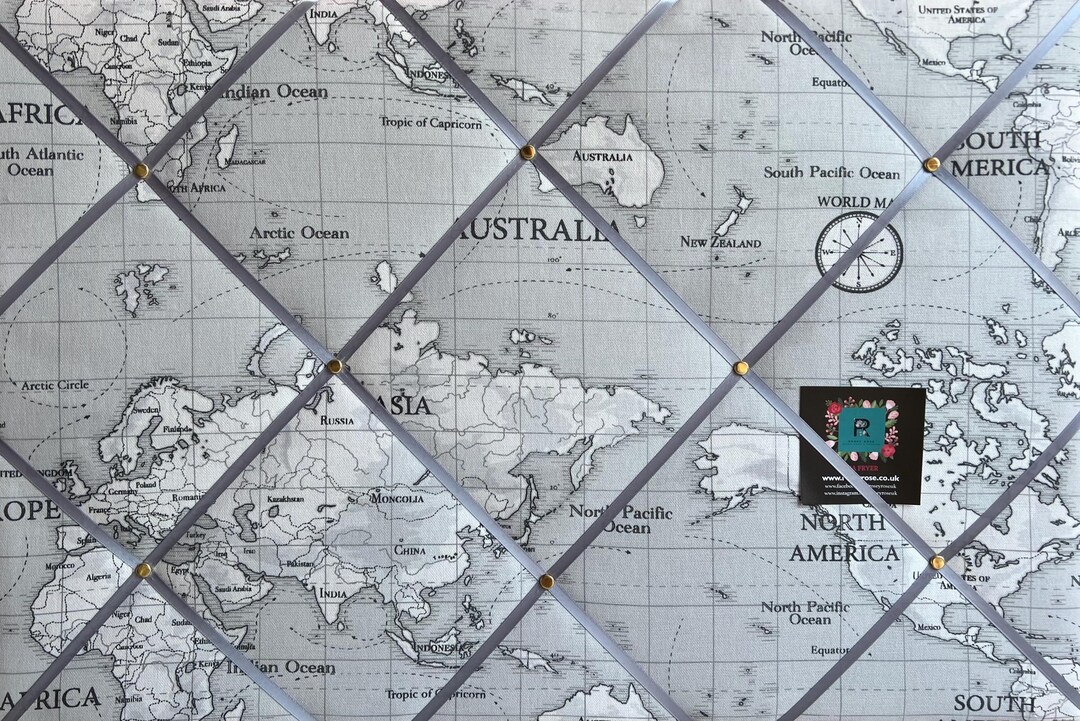 Grey Atlas Lightly Padded Fabric Notice / Memo Board Made Using World ...