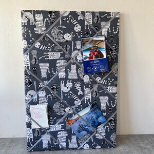 Cute Cartoon Cat Fabric Notice Board in Dark Grey – Personalised French ...