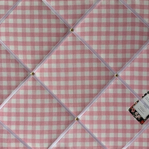 Pink & White Gingham Lightly Padded Fabric Notice Bulletin Memo Board ...