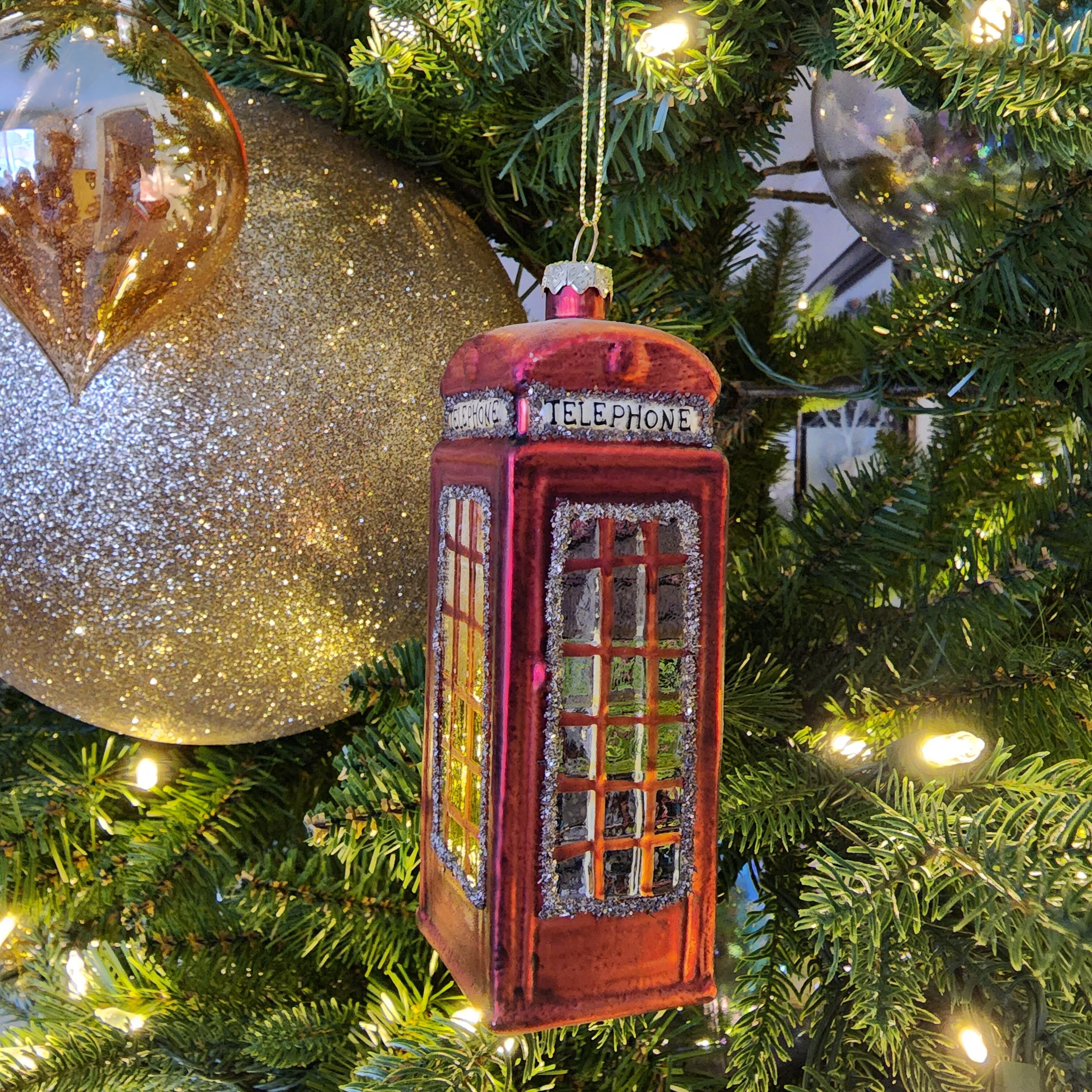 Glass Red Phone Box Hanging Christmas Tree Decoration Ornament Bauble ...
