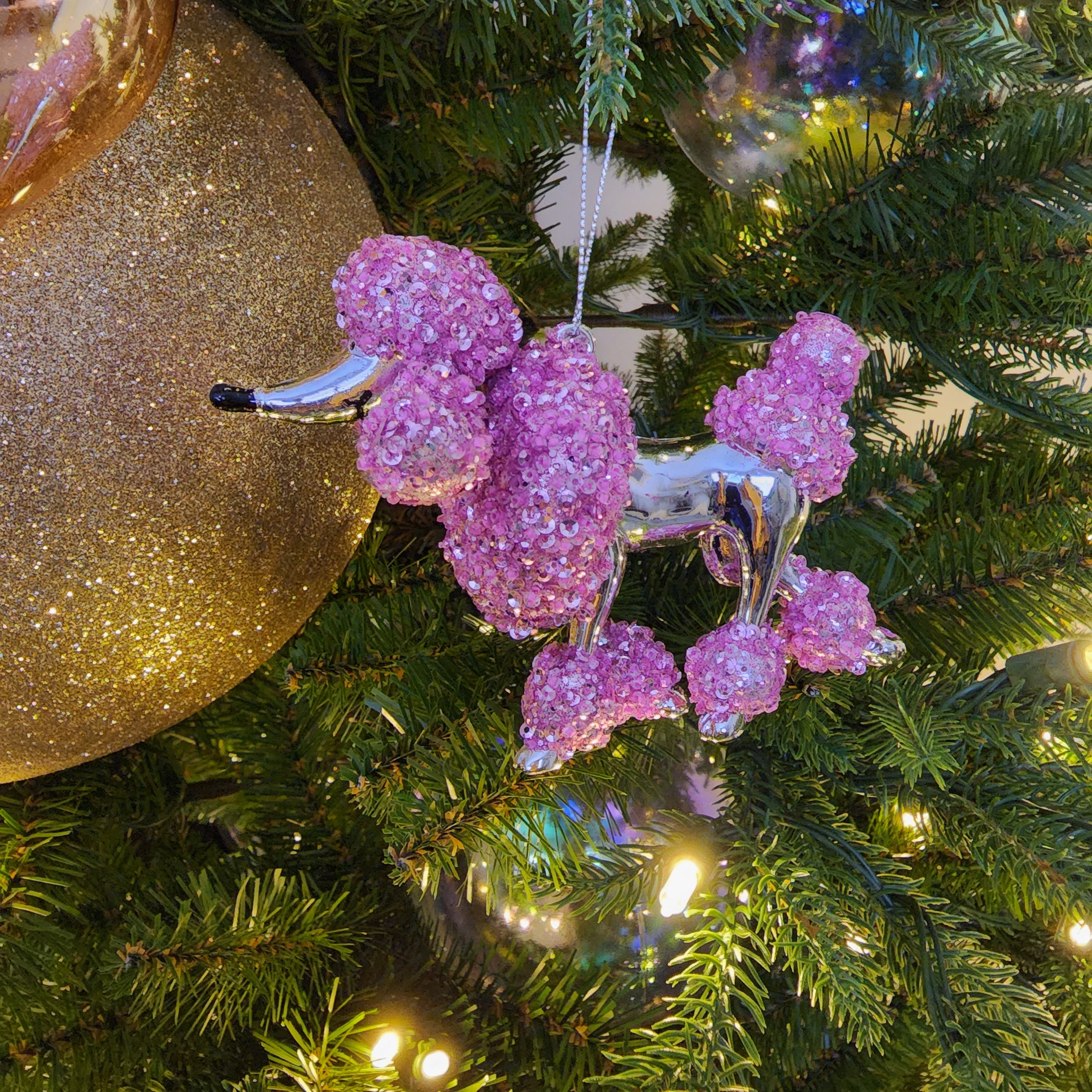 Pink, Silver Poodle Dog Christmas Ornament Hanging Tree Decoration - Etsy