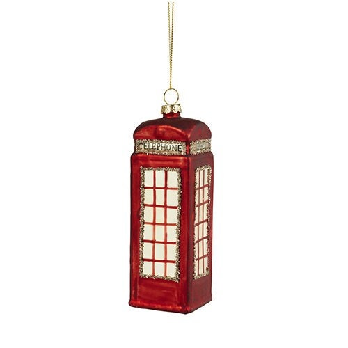 Glass Red Phone Box Hanging Christmas Tree Decoration Ornament Bauble ...