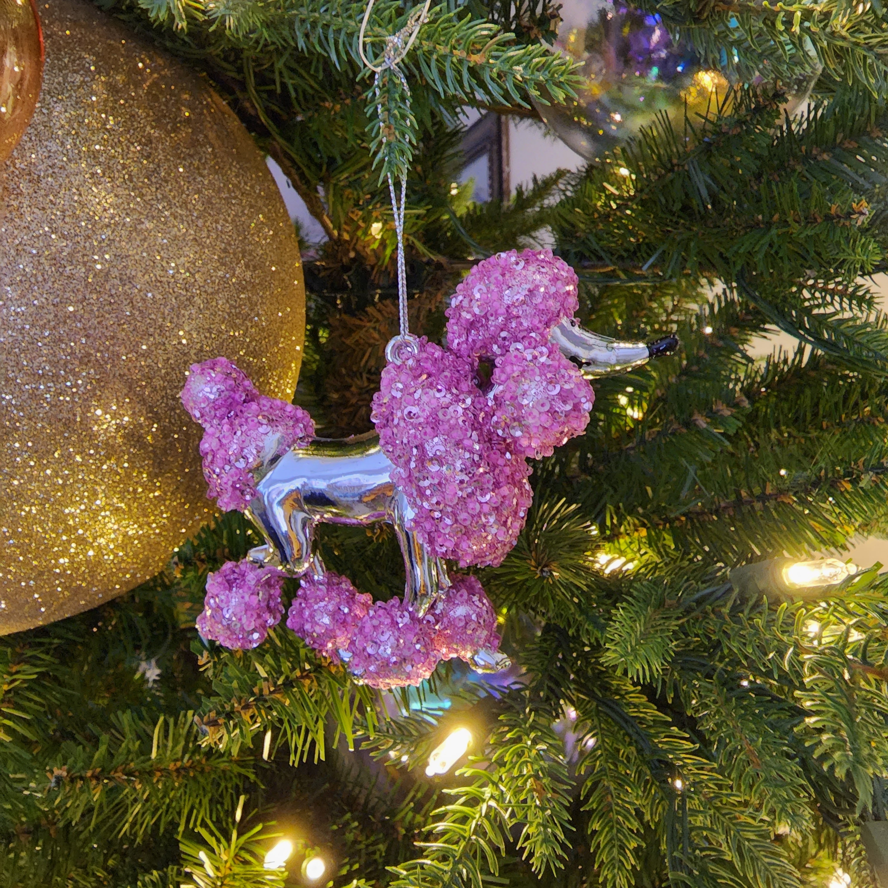 Pink, Silver Poodle Dog Christmas Ornament Hanging Tree Decoration - Etsy