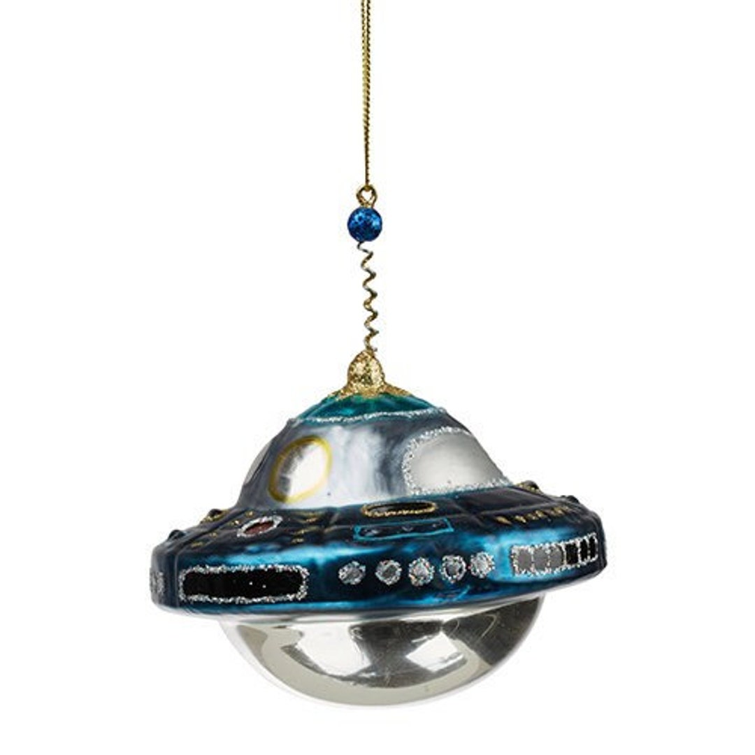 Blue & Silver Spaceship Hanging Christmas Tree Decoration Ornament ...