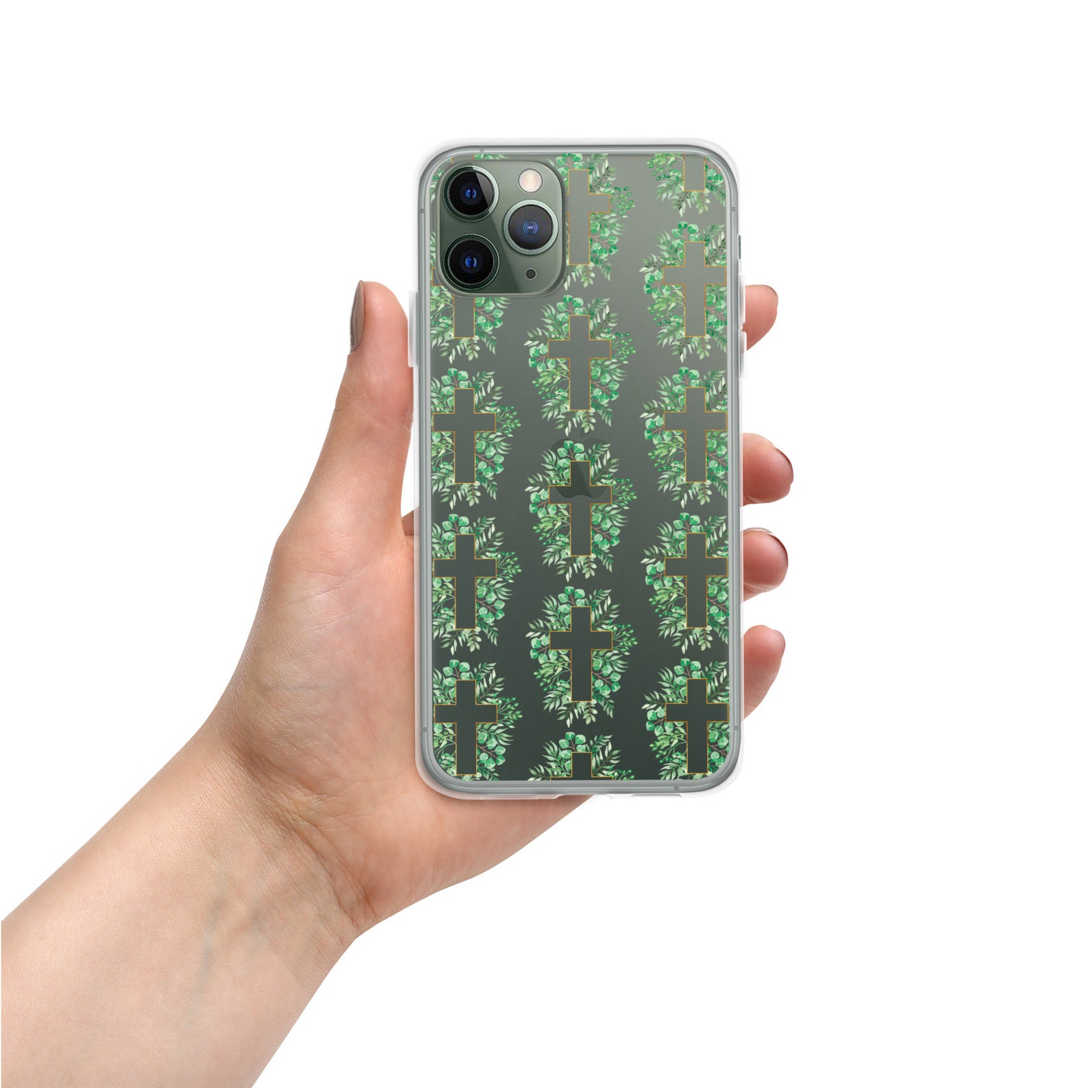 IPhone Clear Case Gold Christian Cross With Gum Leaves - Etsy