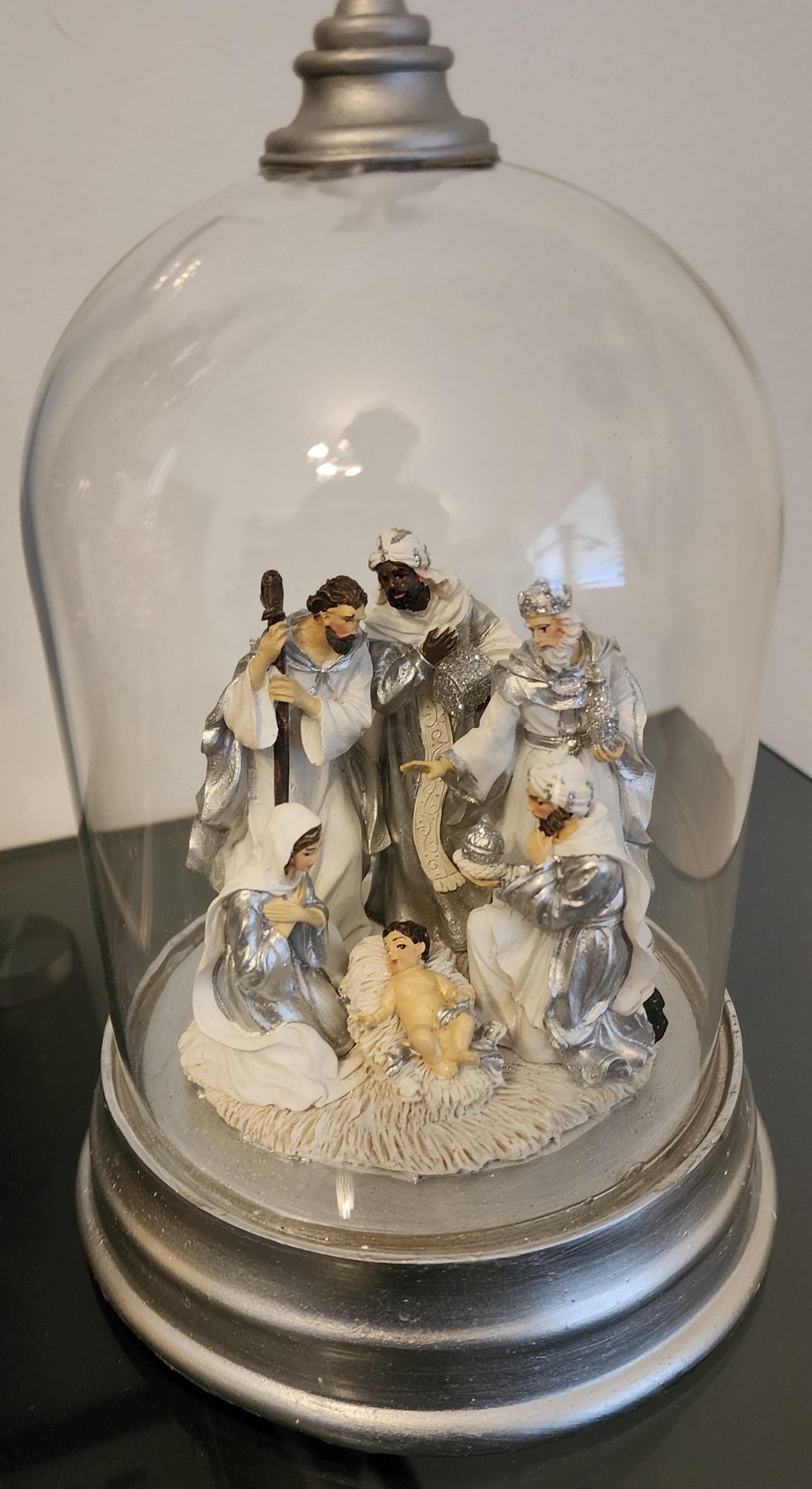 Silver Nativity, Light up Glass Cloche, Christmas Nativity Scene - Etsy ...