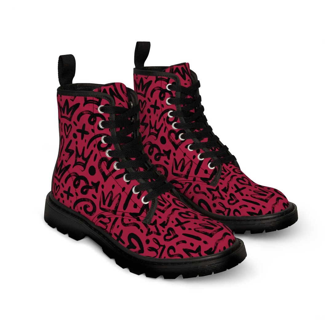 Black Red Mens Boot With 80s Style Graffiti Art Pattern - Etsy