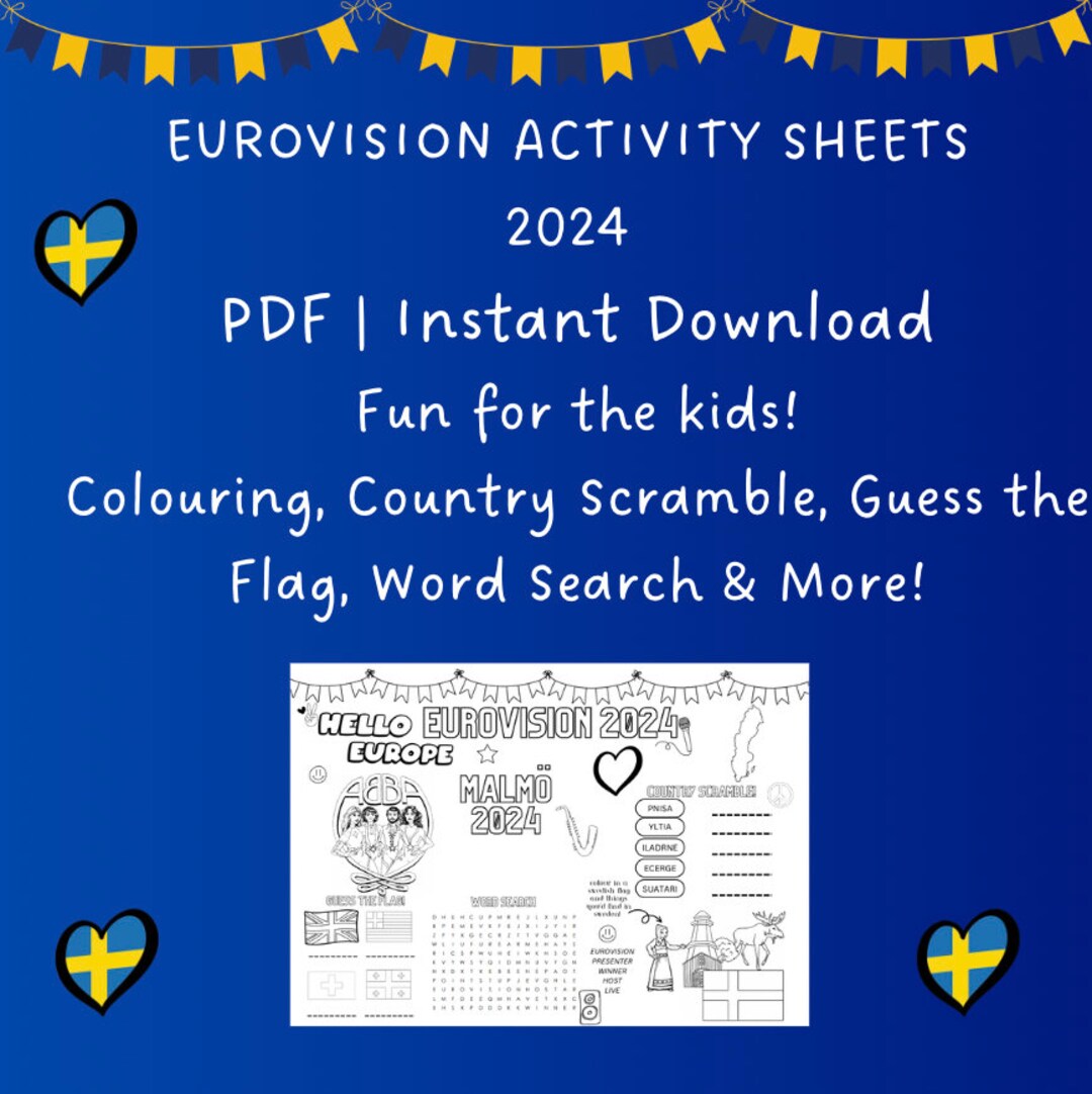 Eurovision 2024 Childrens Activity Sheet, Eurovision Watch Party, Malmo ...